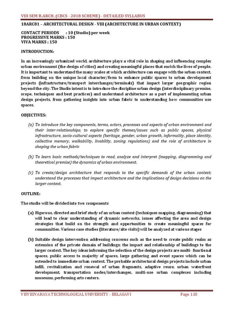 Viii Sem B.arch. (CBCS - 2018 Scheme) - Detailed Syllabus | Download Free PDF | Project ...