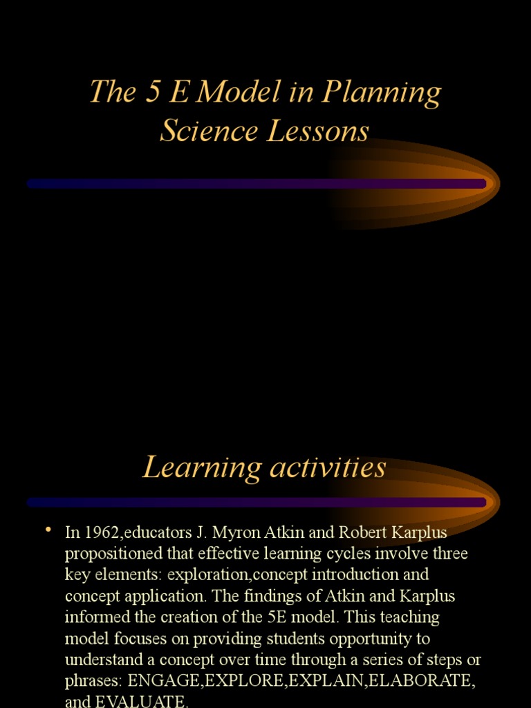 The 5 E Model in Planning Science Lessons | PDF | Teachers | Learning
