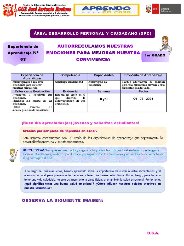 2021-DPC-ACTIVIDAD #3 - 1ro - CEBA JAE - B.S.A. | PDF | Las emociones | Ira
