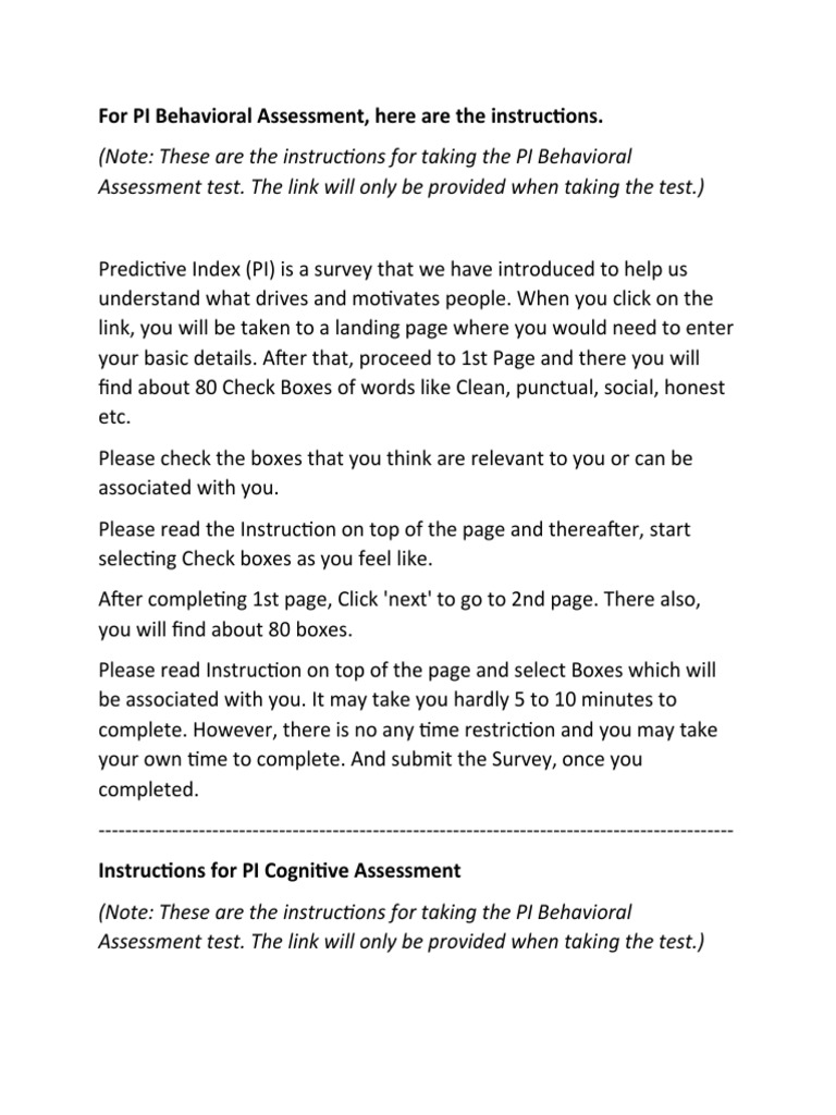 Instructions For PI Behavioral & Cognitive Assessment | PDF Instructions For PI Behavioral & Cognitive Assessment | PDF
