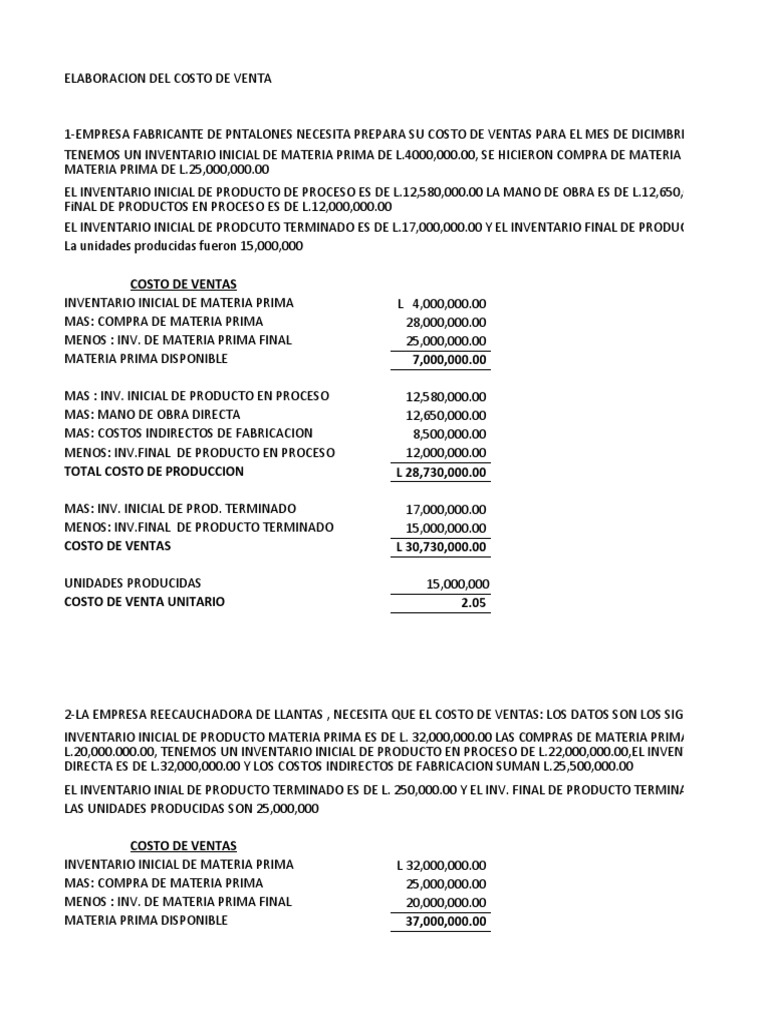 Ejercicio Del Costos de Venta # 2 | PDF | Inventario | Logística