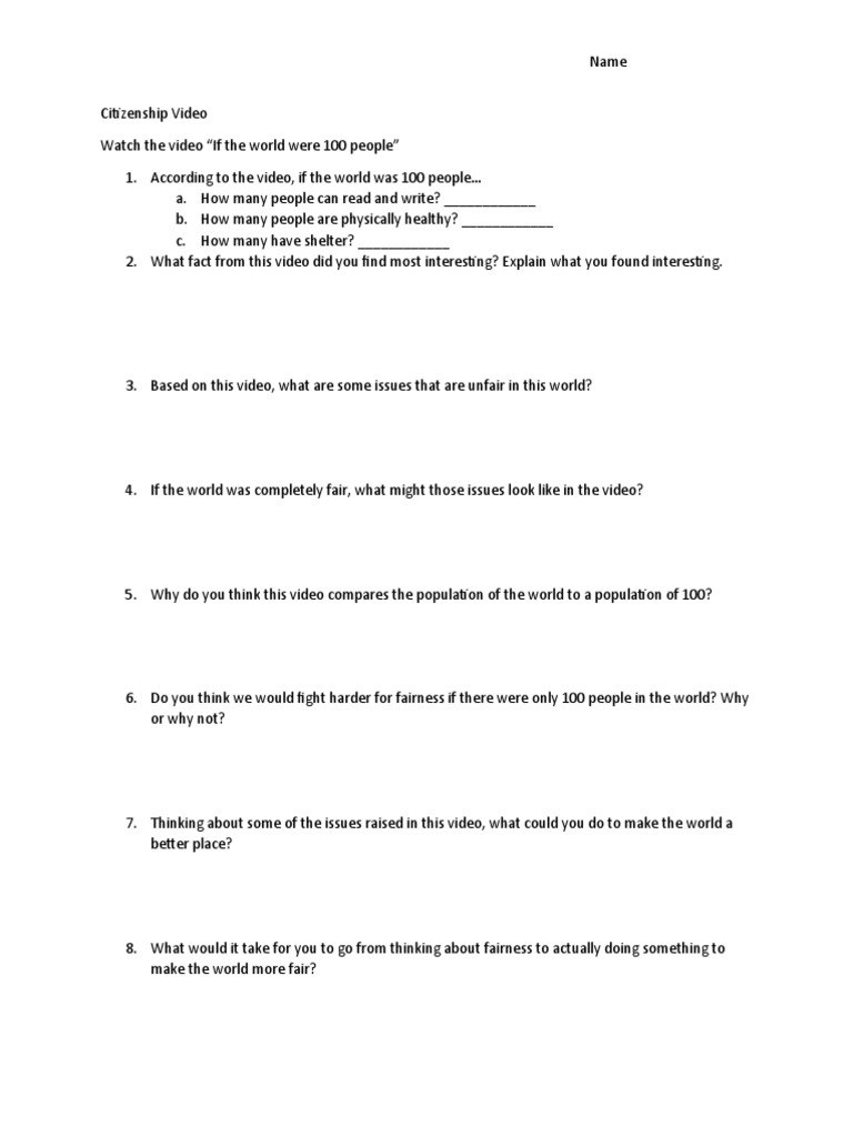 Global Citizenship Worksheet | PDF