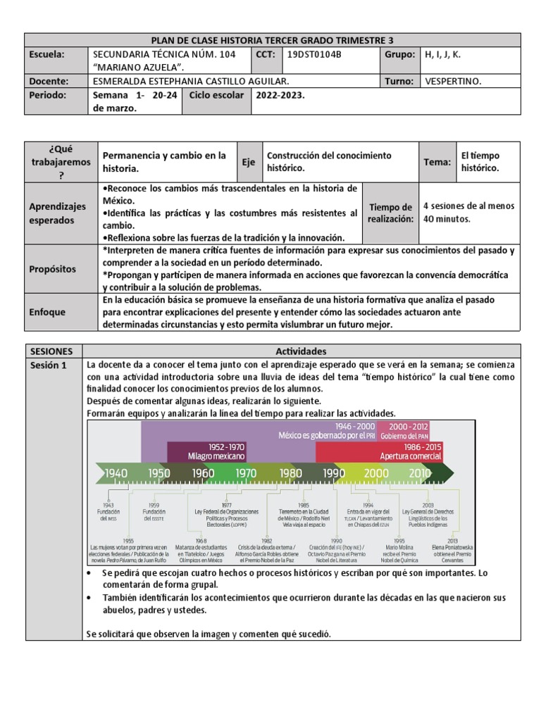 Plan de Clase de Historia 3er Grado | PDF | México | Partido ...