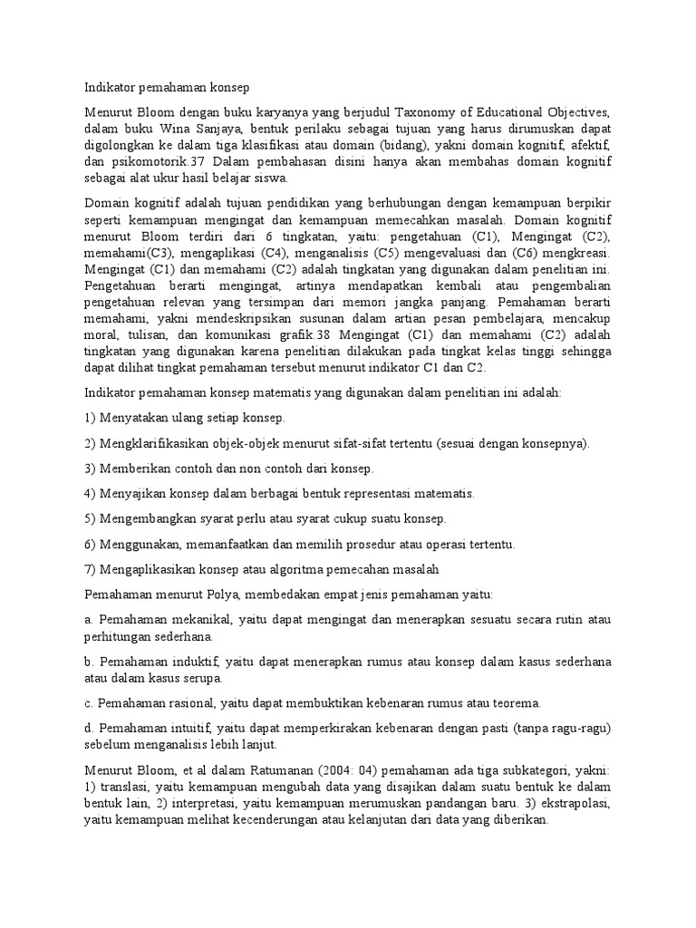 Indikator Pemahaman Konsep Menurut Bloom | PDF | Karier & Perkembangan ...