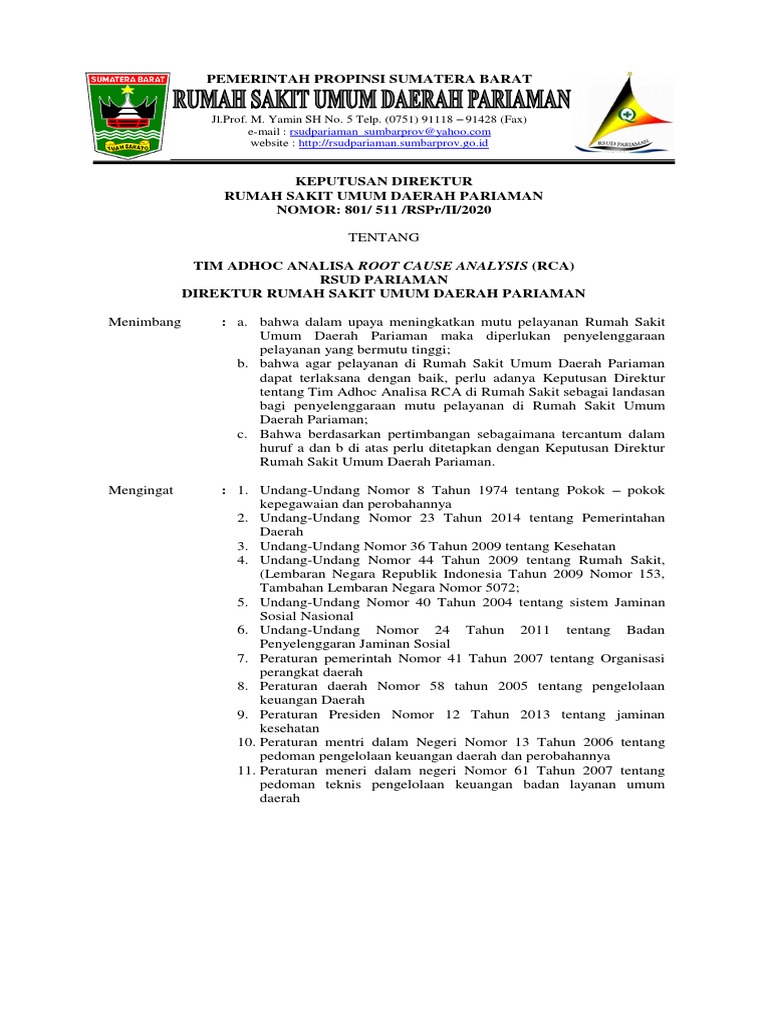 Tim Adhoc RCA RSUD Pariaman 2020 | PDF