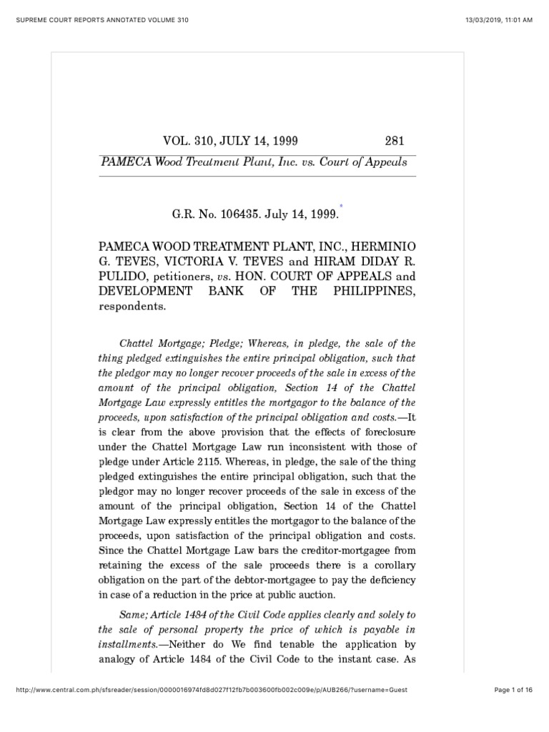 PAMECA Wood Treatment Plant, Inc. vs. Court of Appeals | PDF | Mortgage ...