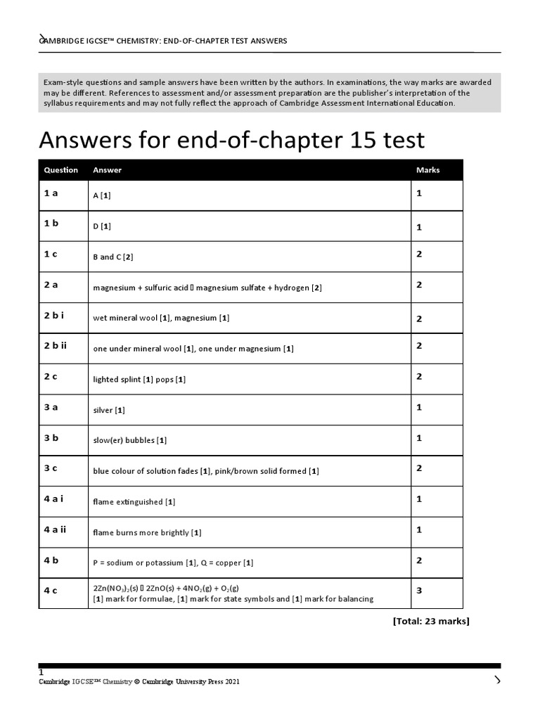 Igcse Chemistry 5ed TR Eoc Test Answers 15 | PDF Igcse Chemistry 5ed TR Eoc Test Answers 15 | PDF
