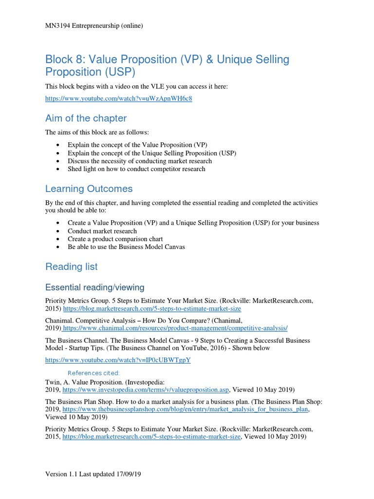 Value Proposition (VP) & Unique Selling | PDF | Market (Economics ...