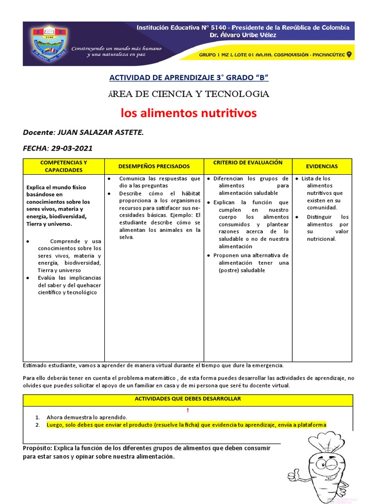Actividad Ciencia y Tecnología 29-03 | PDF | Alimentos | Nutrición