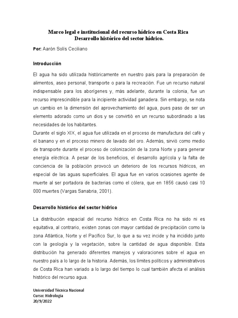 Ensayo 1 - Aaron SOLIS | PDF | Agua | Costa Rica