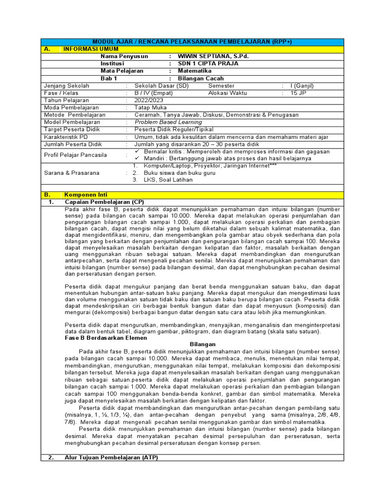 03.modul Ajar Matematika KLS 4 Ganjil | PDF