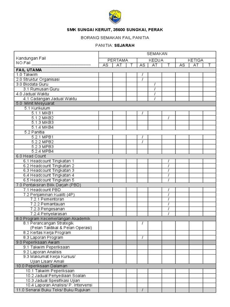 Borang Semakan Fail Panitia | PDF