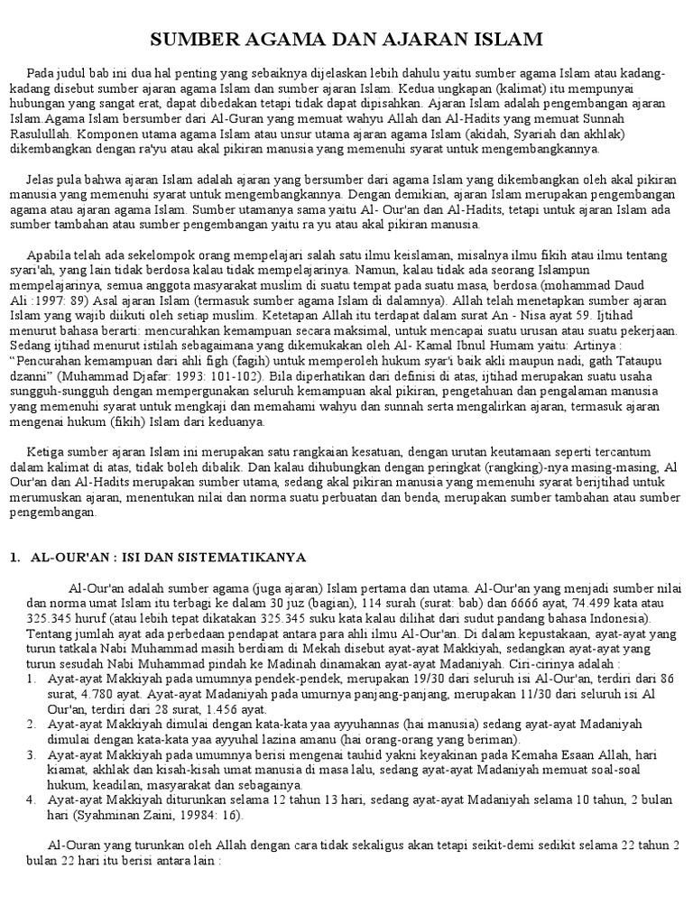 Sumber Agama Dan Ajaran Islam-Resume | PDF