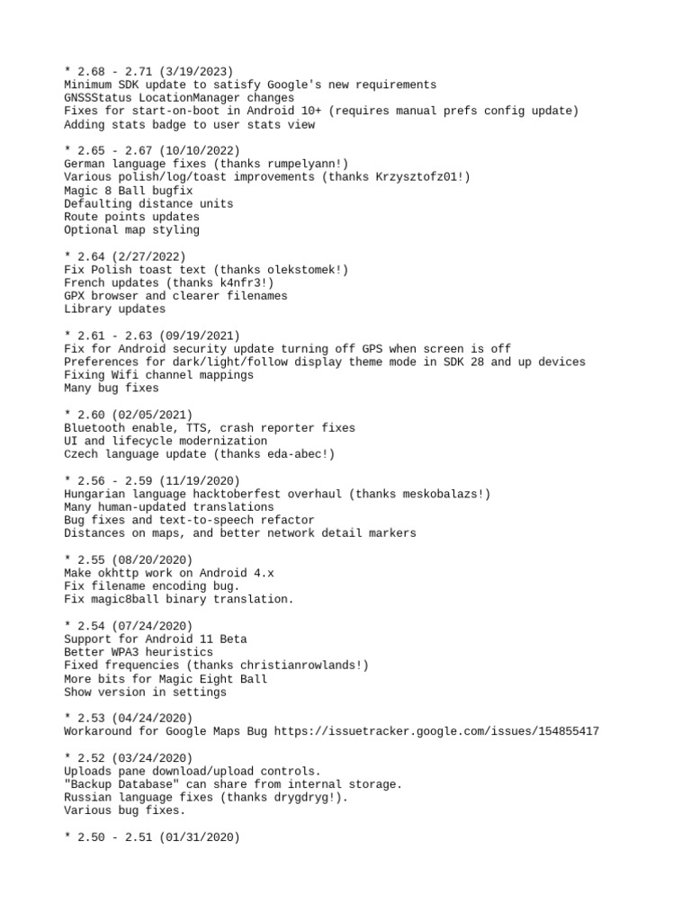 CHANGELOG | PDF | Android (Operating System) | Wi Fi