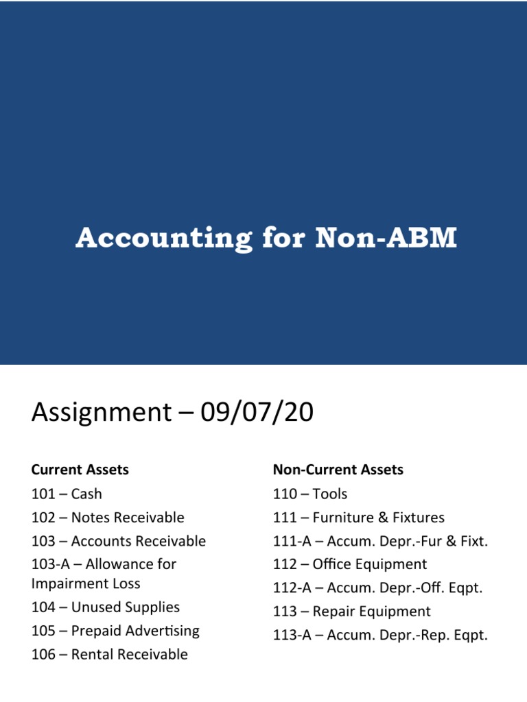 Accounting For Non-ABM - Journalizing Assignment | PDF | Expense | Depreciation
