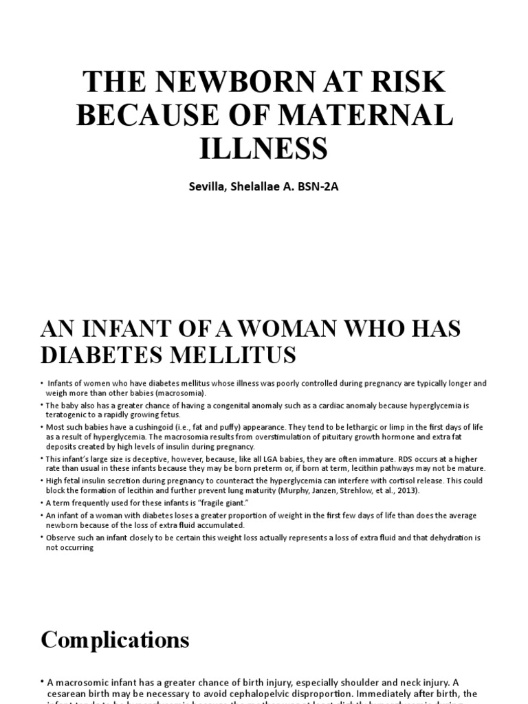 The Newborn at Risk Because of Maternal Illness | PDF | Hyperglycemia ...