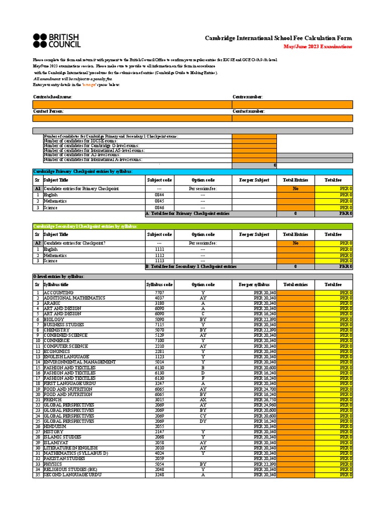 Fee Calculation Form - MJ2023 (Pakistan) - Shared | PDF | Student ...