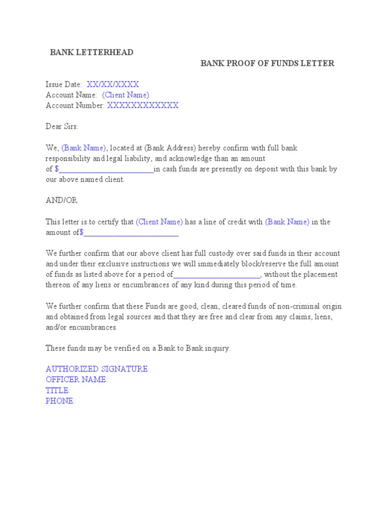 Proof of Funds Letter Template 05 | PDF | Law