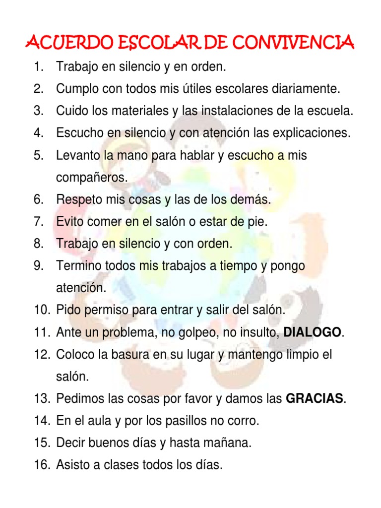 Acuerdo Escolar de Convivencia | PDF