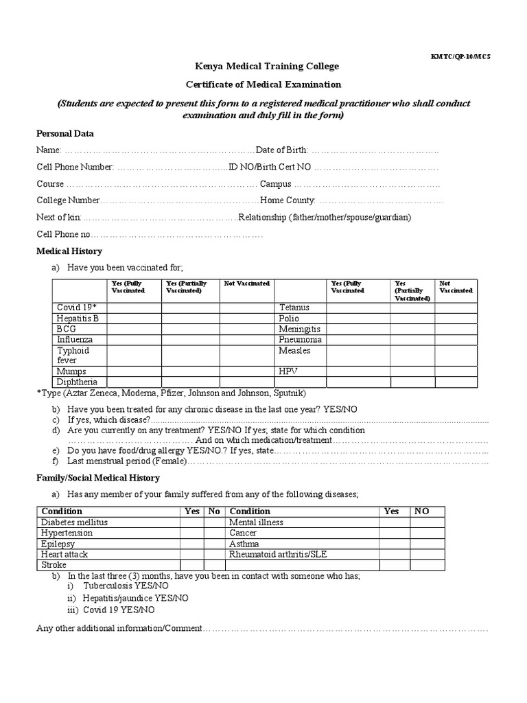 Certificate of Medical Examination PDF | PDF | Vaccines | Immunology