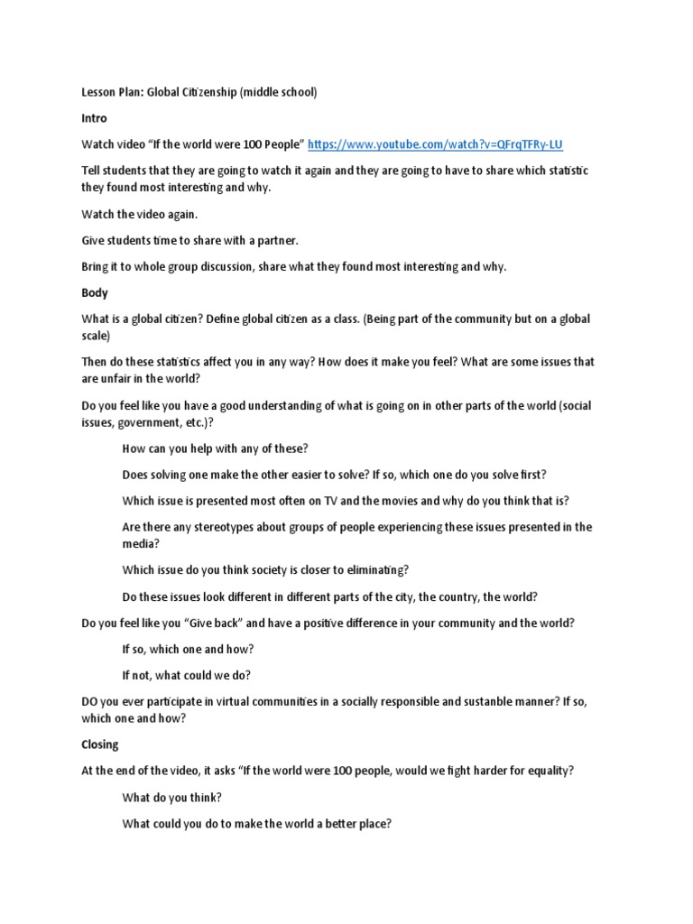 Global Citizenship Lesson Plan | PDF