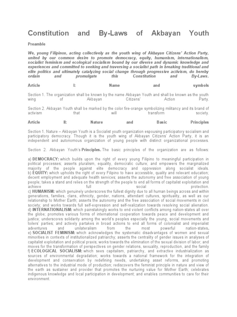 Akbayan Youth Constitution & By-Laws | PDF | Constitutional Amendment ...