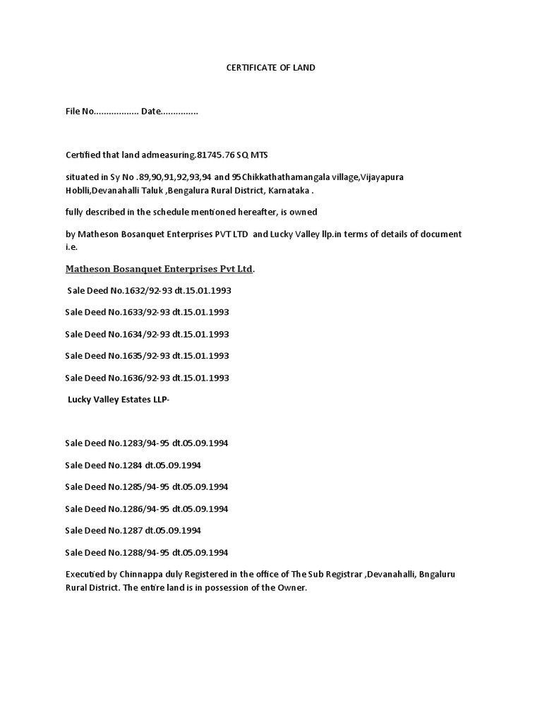 Certificate of Land | PDF