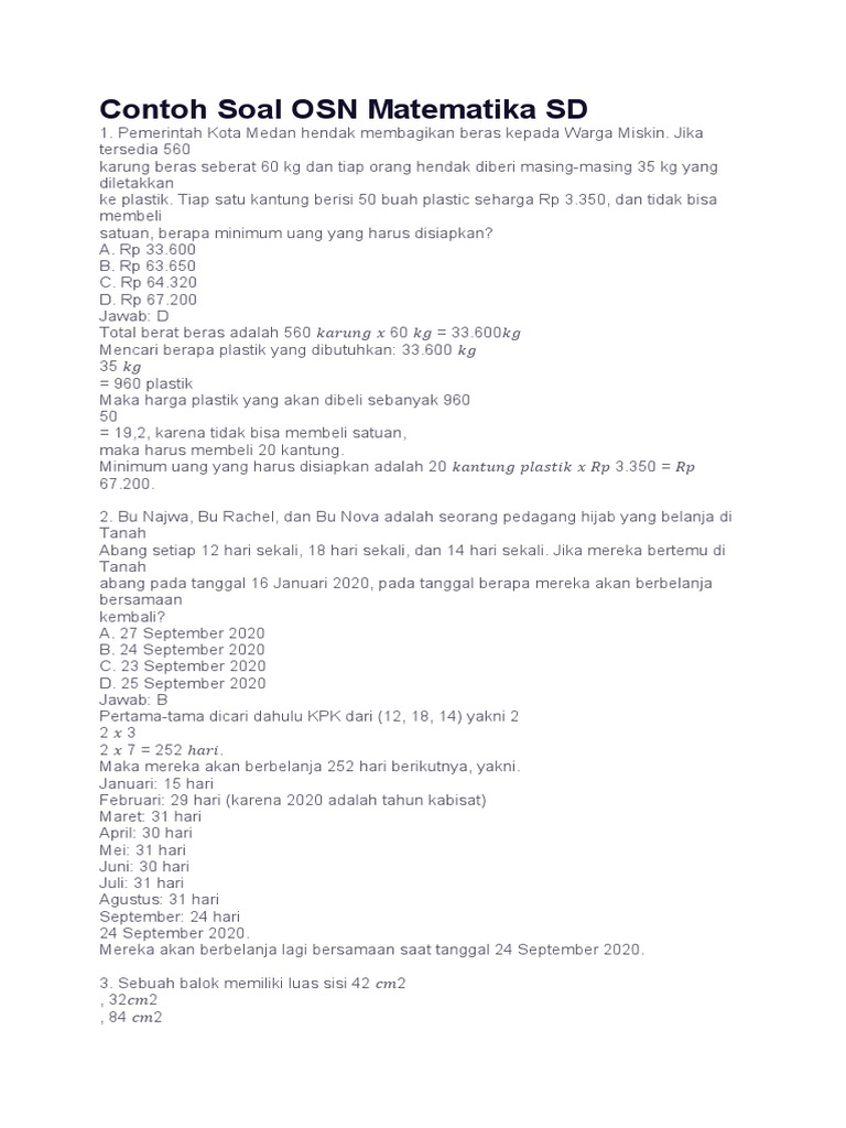 Contoh Soal OSN Matematika SD | PDF