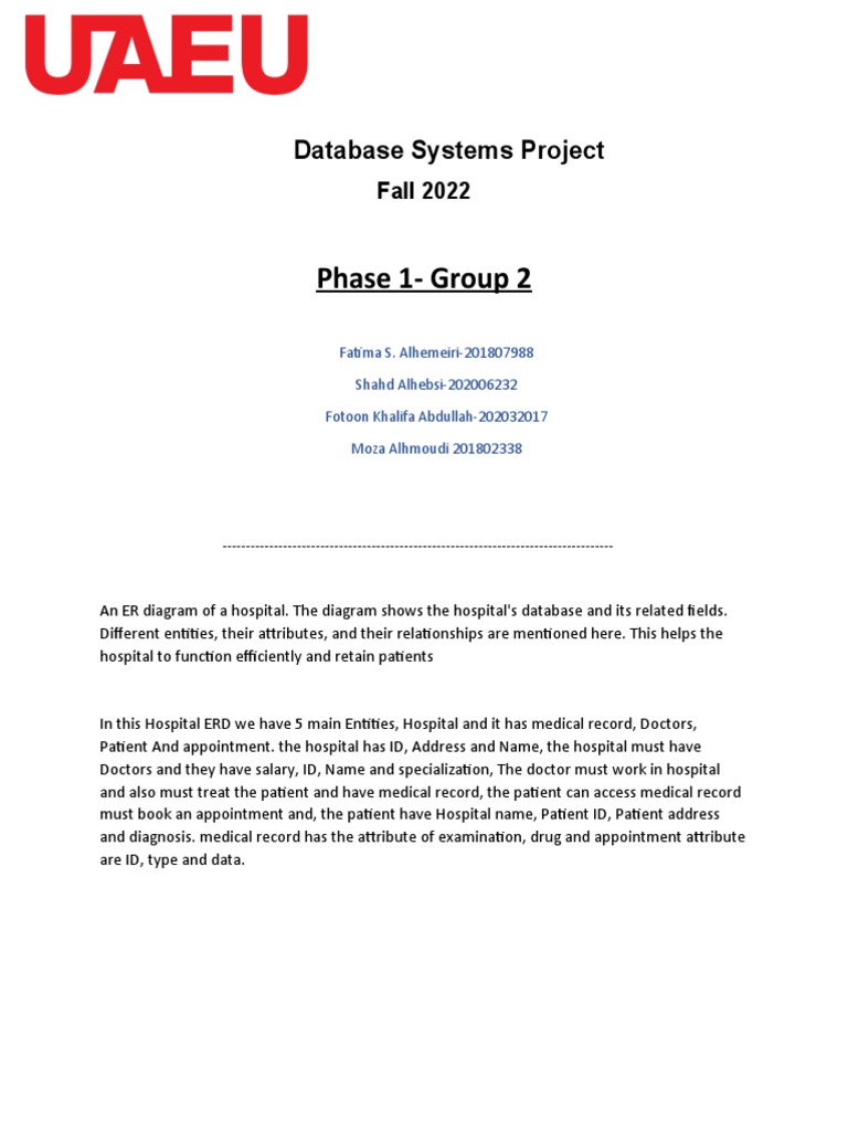 Hospital ERD Database Project | PDF | Medical Record | Hospital