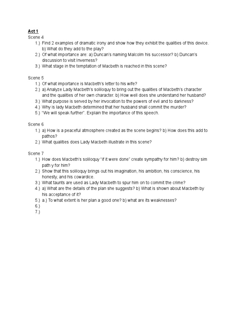 Macbeth English Homework Questions - Hibah. B PDF | PDF