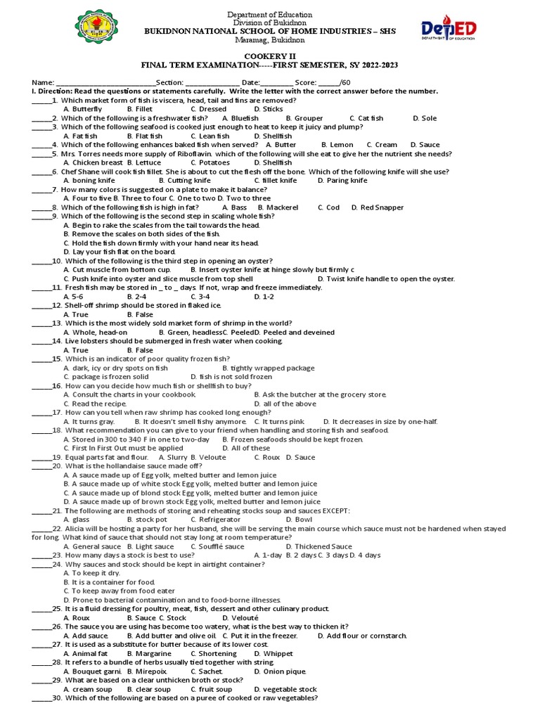 Cookery Ii Final Term2 | PDF | Stock (Food) | Sauce