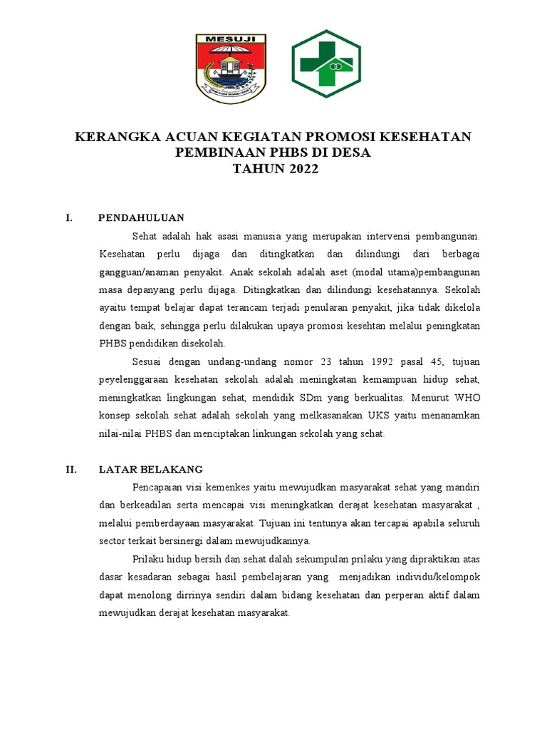 Pembinaan PHBS Desa 2022: Rencana dan Tujuan | PDF