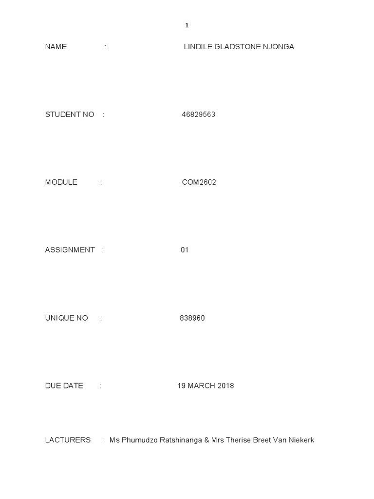 Assign 01 Com2602 2018 | PDF | Communication | Marketing