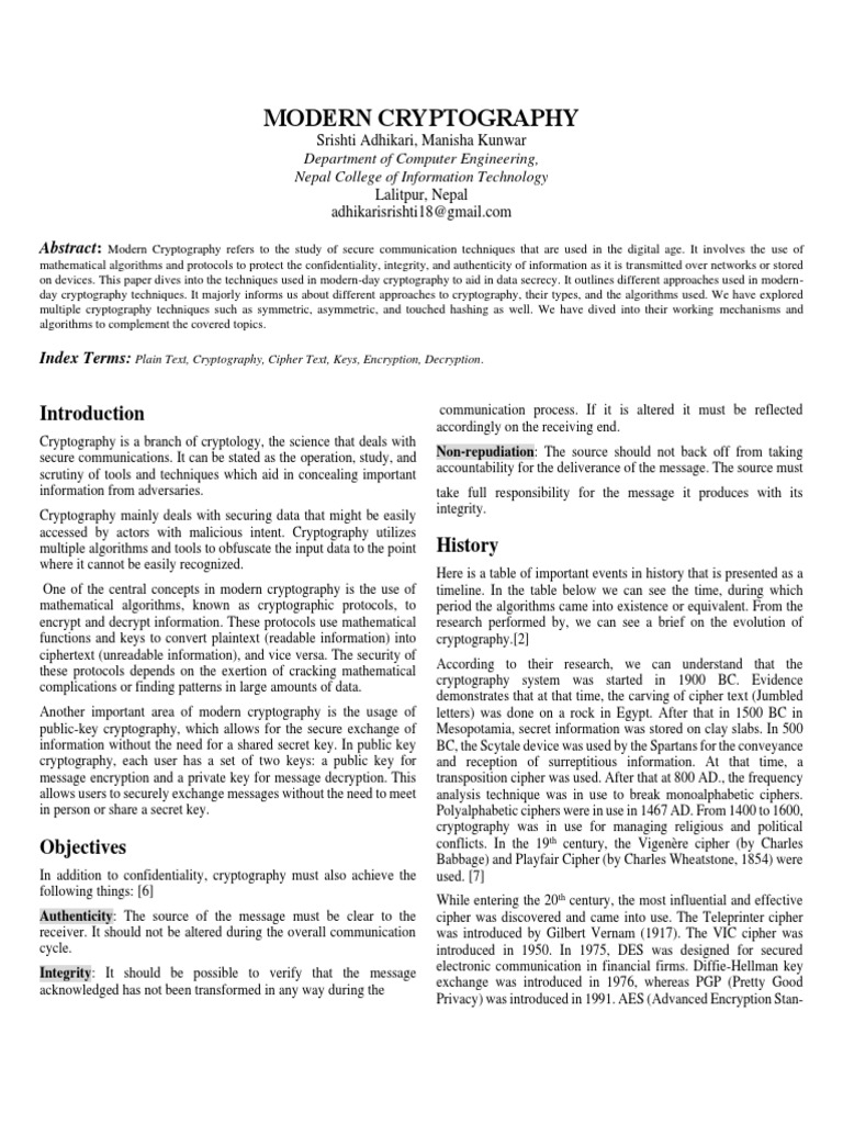 Modern Cryptography | PDF | Cryptography | Encryption Modern Cryptography | PDF | Cryptography | Encryption