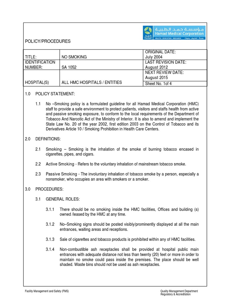 SA 1052 No Smoking | PDF | Cigarette | Tobacco Smoking