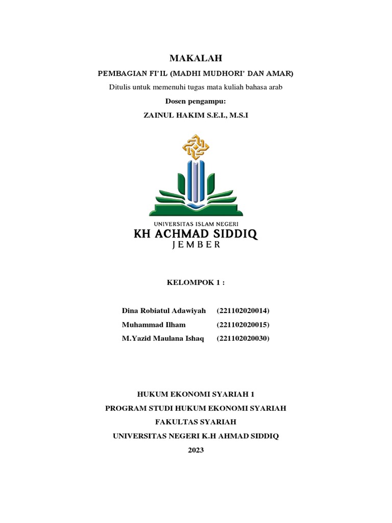 Makalah Bhs Arab Kel. 1 Fiil Madhi, Mudhari, Amar PDF | PDF | Seni & Disiplin Bahasa