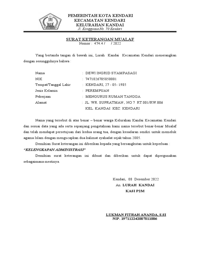 Surat Keterangan Mualaf | PDF