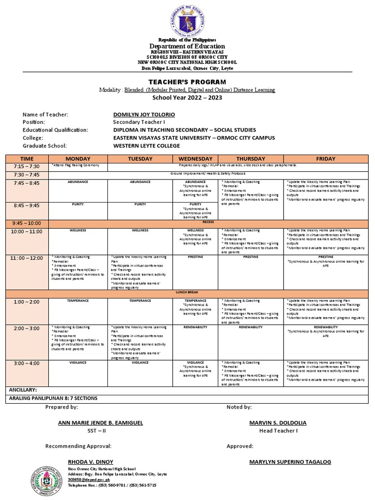 Teacher and Class Program Sy 2022 2023 | PDF | Educational Technology ...