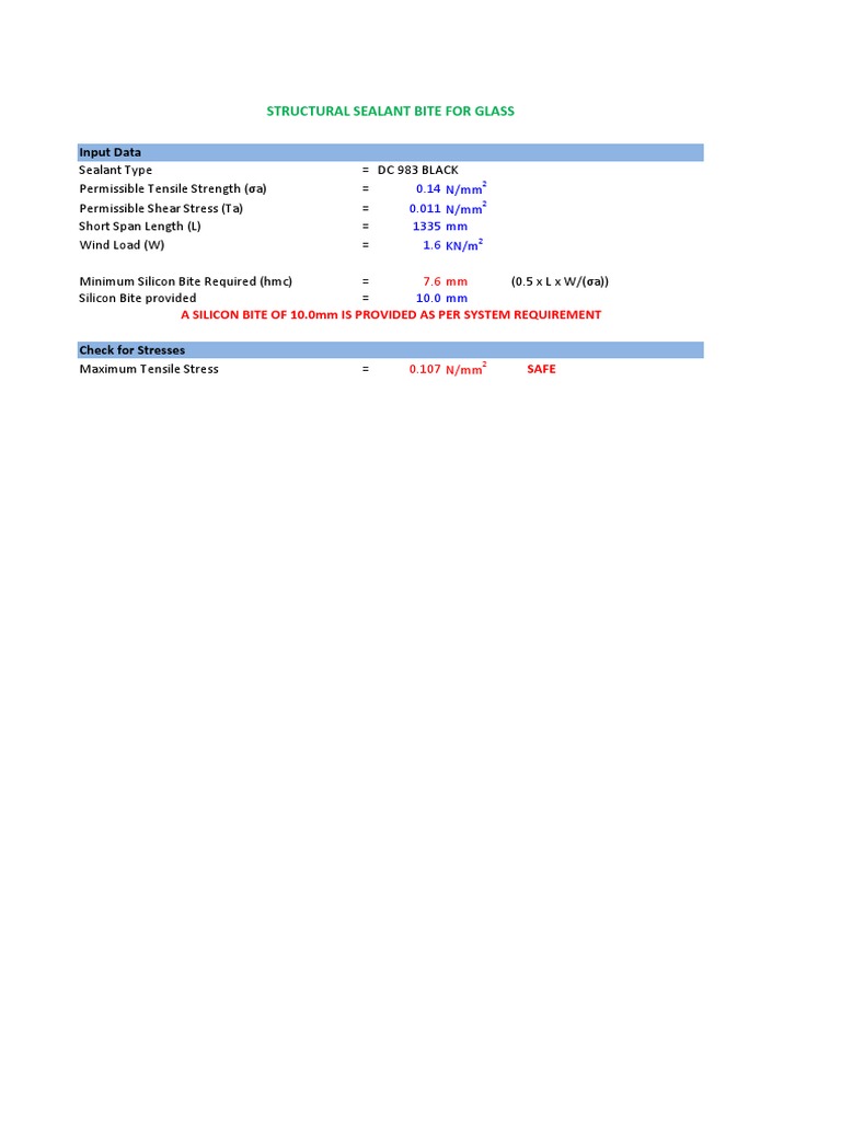 Structural Sealant Bite for Glass Calculation | PDF