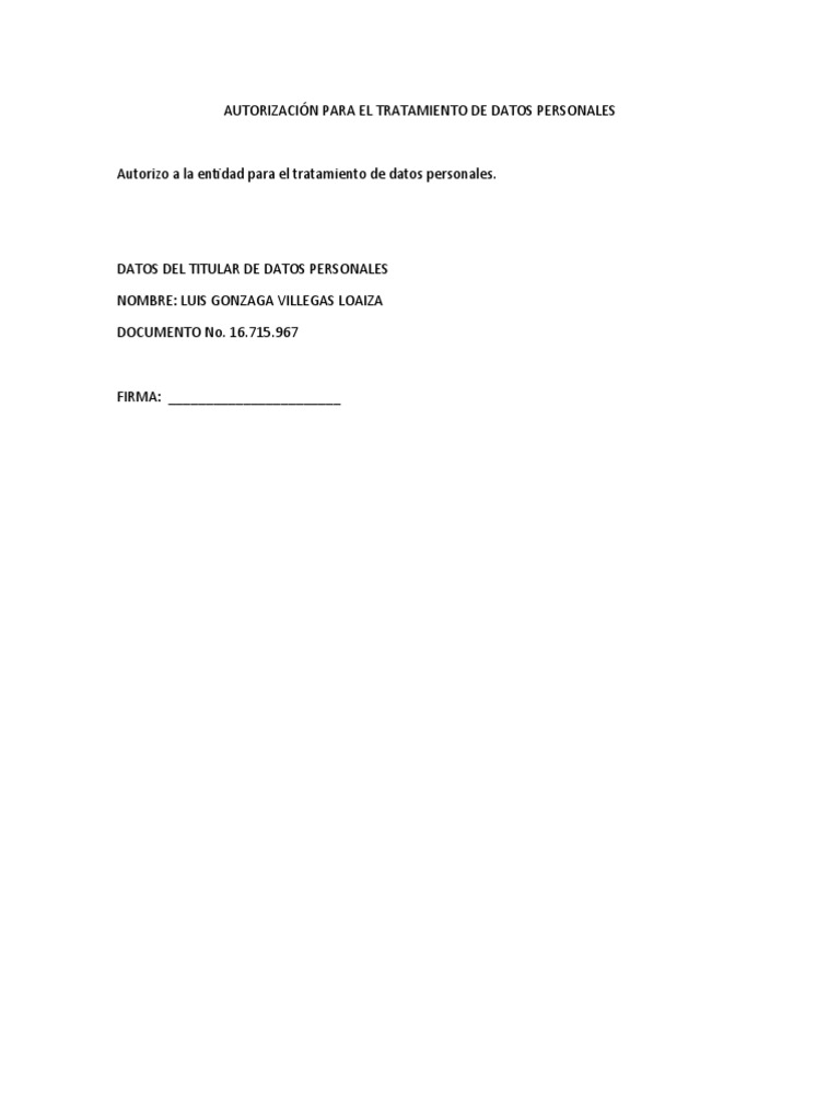 Autorización para El Tratamiento de Datos Personales | PDF