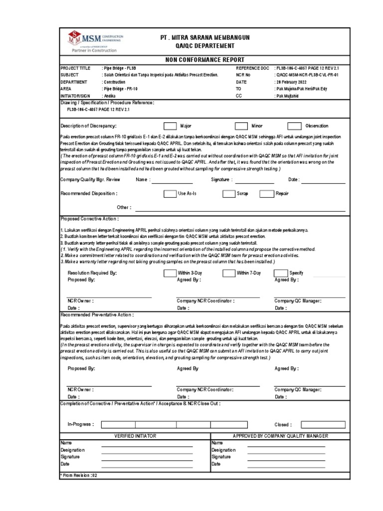 Qaqc MSM NCR FL3B CVL FR 01 PDF | PDF