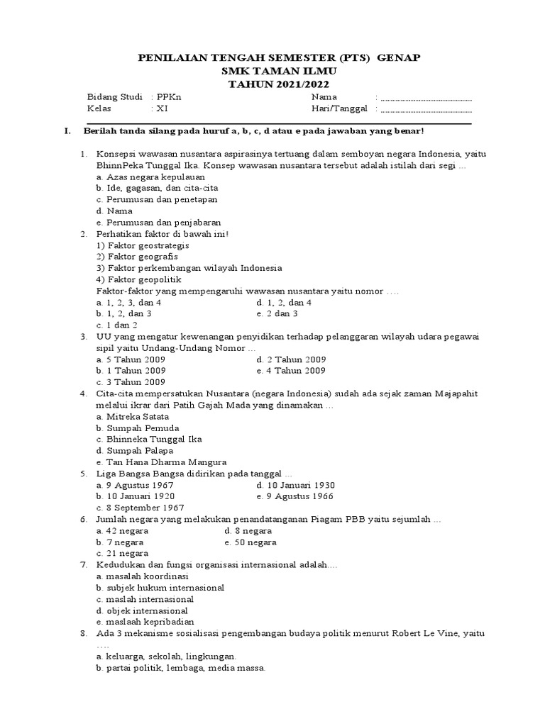 Soal PKN SMK Kelas XI | PDF