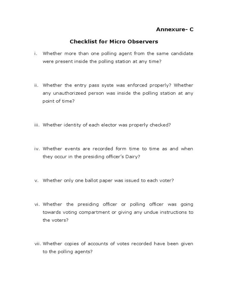Annexure-C Checklist For Micro Observers - For Merge | PDF