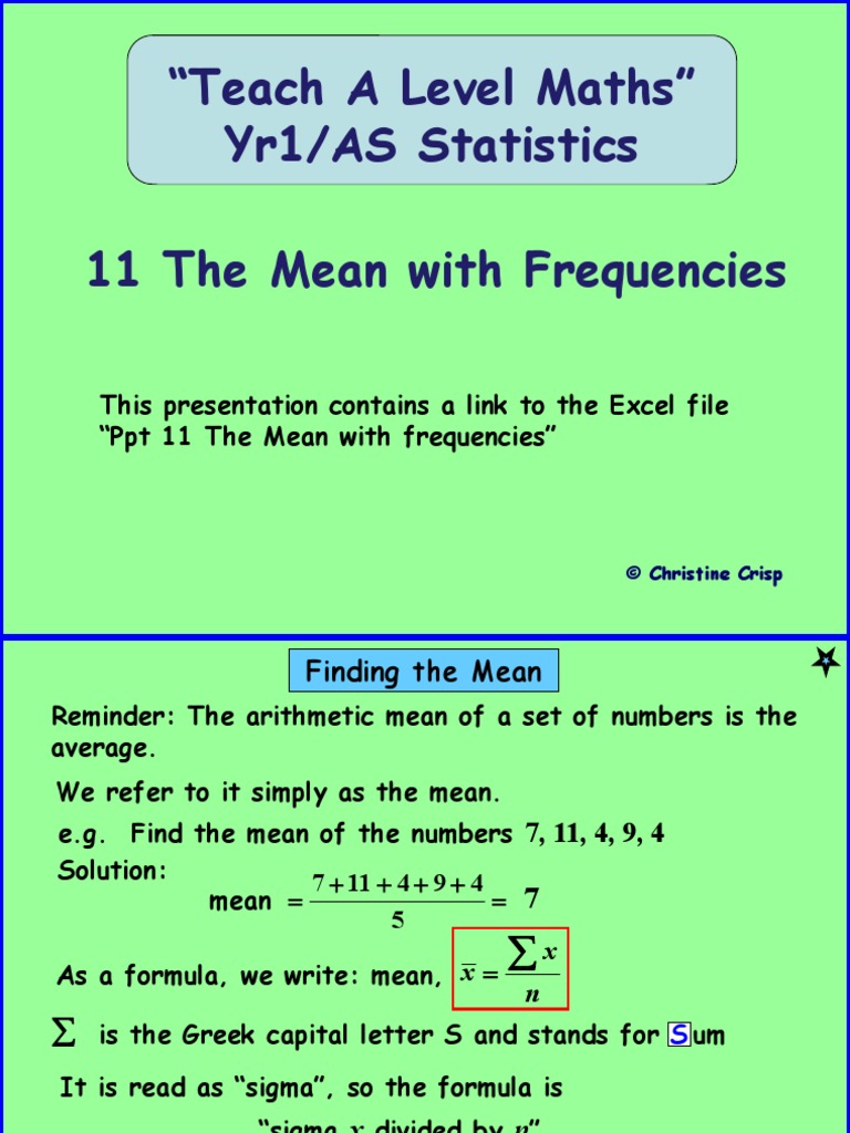 Mean From A Frequency Table | PDF | Mean | Spreadsheet