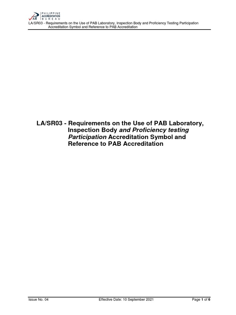 LA SR03 - Requirements On The Use of PAB Laboratory Inspection Body and ...