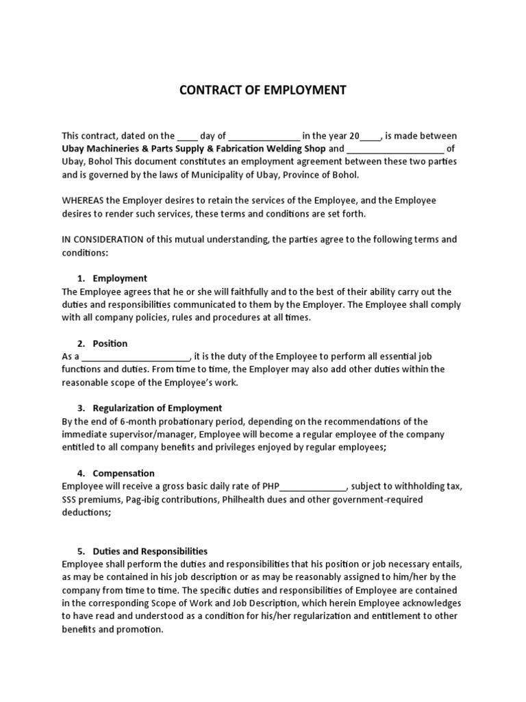 Employment Contract PROBATIONARY | PDF | Employment | Overtime