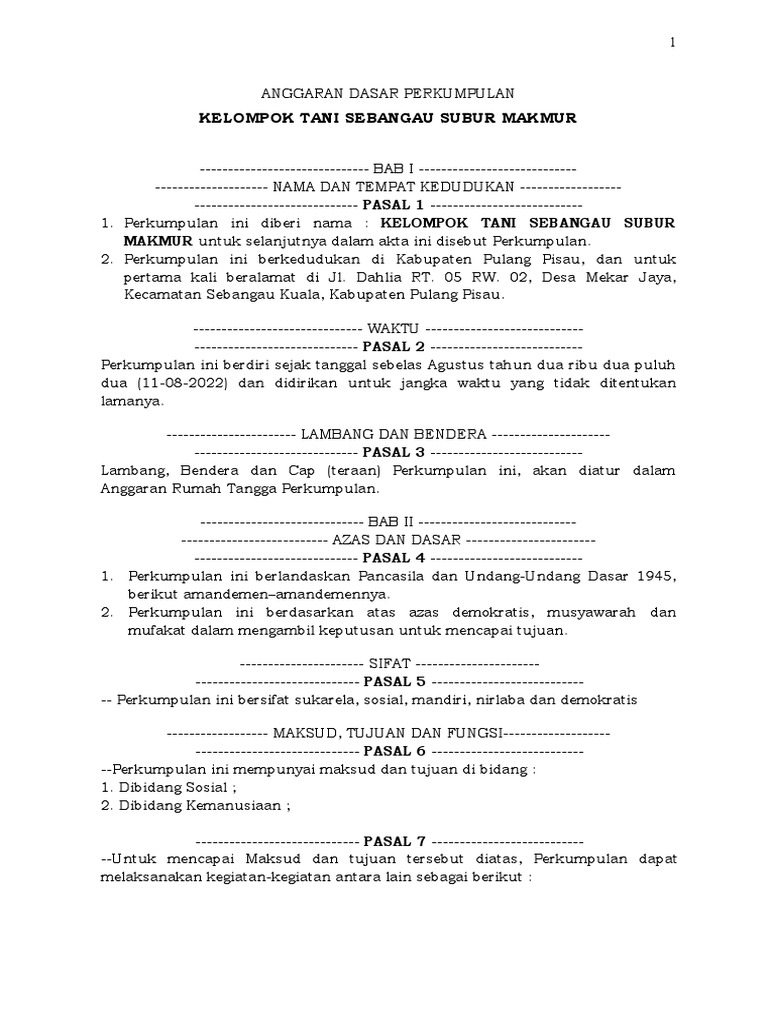 Anggaran Dasar Perkumpulan | PDF