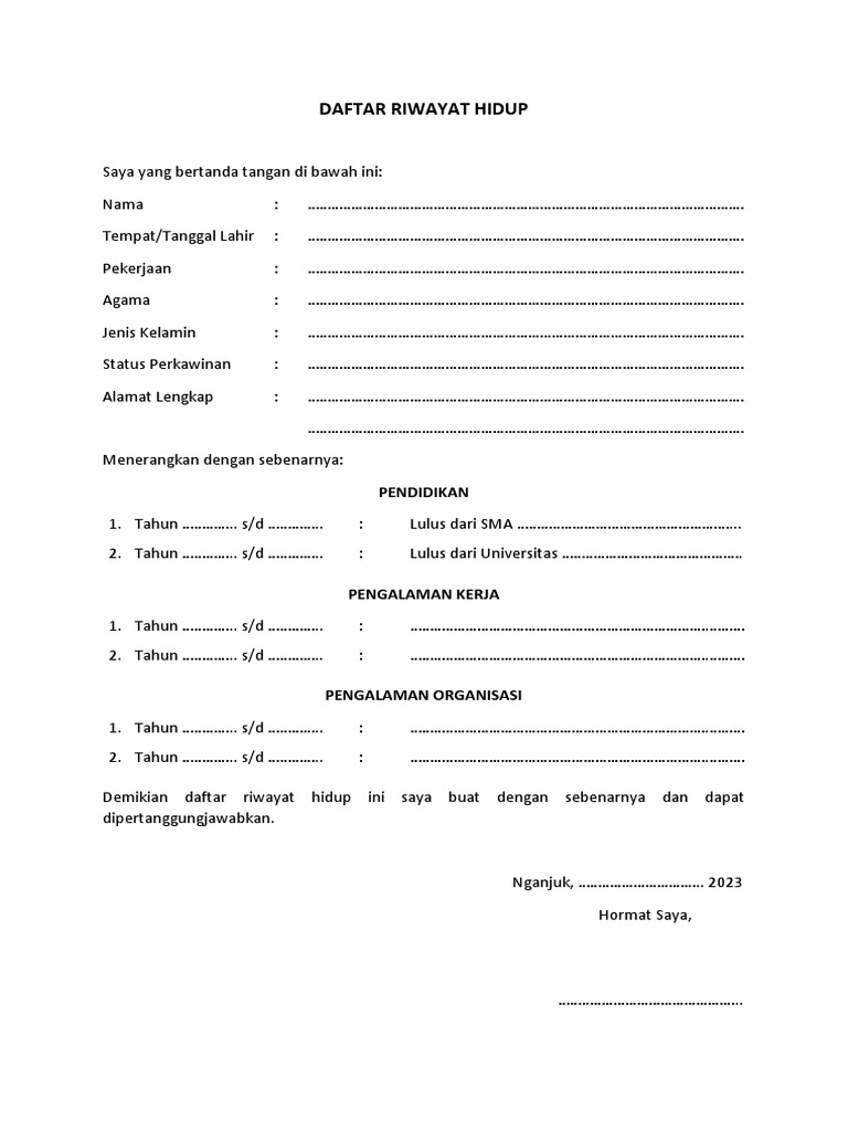 Daftar Riwayat Hidup PDF | PDF