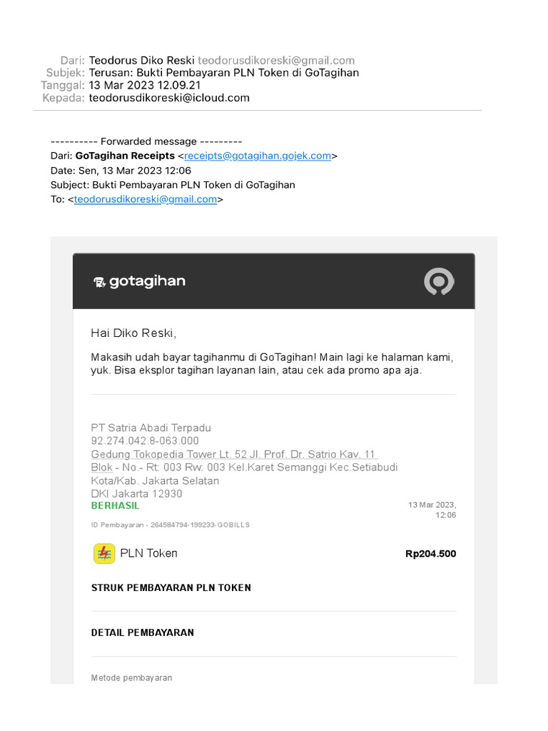 Terusan Bukti Pembayaran PLN Token Di GoTagihan PDF | PDF