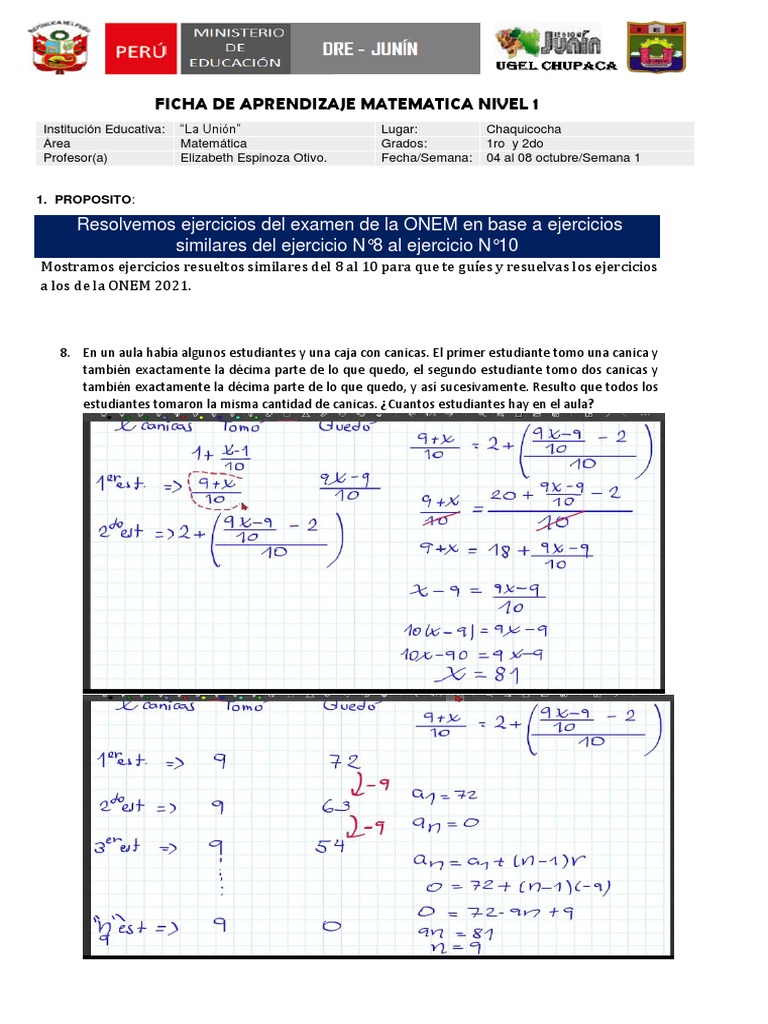 FICHA DE MATEMATICA 1RO Y 2DO Del 04-10-21 | PDF | Matemáticas